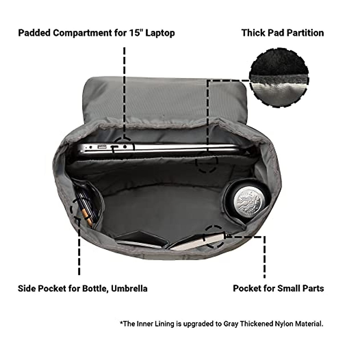 KAUKKO Travel Laptop Backpack Outdoor Rucksack Causal backpack Fits 15.6"(Nylon Black)