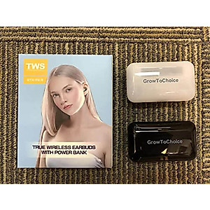 GrowToChoice in-Ear Headphone Waterproof LCD Display Stereo Power Bank Mobile Phone Wireless Earbuds - White