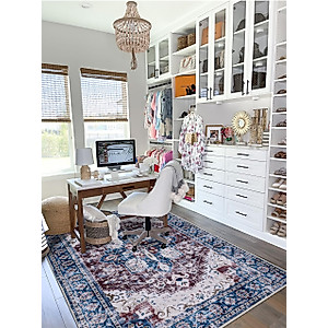 Topotdor Washable Rugs 6x9 Vintage Area Rugs Non-Slip Area Rugs Low Pile Floor Carpet Printed Soft Durable Stain Resistant Foldable Rugs Living Room Dining Room Bedroom,Burgundy