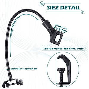 2 Pcs Gooseneck Mic Stand Mic Holder Microphone Stand Mount Adjustable Arm Adapter Podium Microphone Flexible Gooseneck Desktop 3/8 to 5/8 Inch with Clip Desk Clamp Music Recording Equipment
