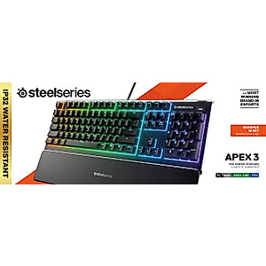 SteelSeries Apex 3 RGB Gaming Keyboard – 10-Zone RGB Illumination – IP32 Water Resistant – Premium Magnetic Wrist Rest (Whisper Quiet Gaming Switch) - BR (Brazilian Portuguese)