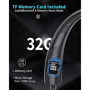 Bluenin Bluetooth Headphones Speaker 2 in 1,Neckband Bluetooth Headphones Retractable Earbuds with Built-in TF Card,Wireless Wearable Speaker Sweatproof Headset with Mic (Black)