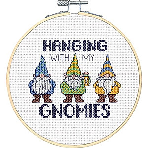 Dimensions 72-76290 Gnomies Embroidery Cross Stitch Kit, 6" D, 14 Count White Aida, Multicolor