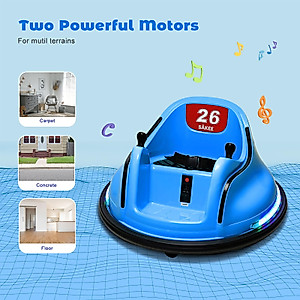 Bumper Car for Kids 12V with Remote Control Flashing Lights Music DIY Stickers for 1.5+ Baby Toddlers Children Electric Ride on Cars Vehicle Toys 66 LBS Weight Capacity, Passed ASTM Test (Blue)