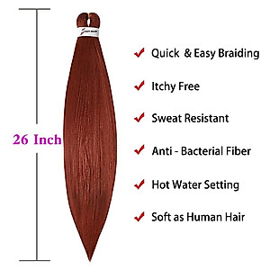 Ginger Braiding Hair Pre Stretched 26 Inches Copper EZ Braiding Hair Yaki Texture 6 Packs/Lot Braids Hot Water Setting Professional Synthetic Braiding Hair for Box Crochet Hair Extensions (#350)