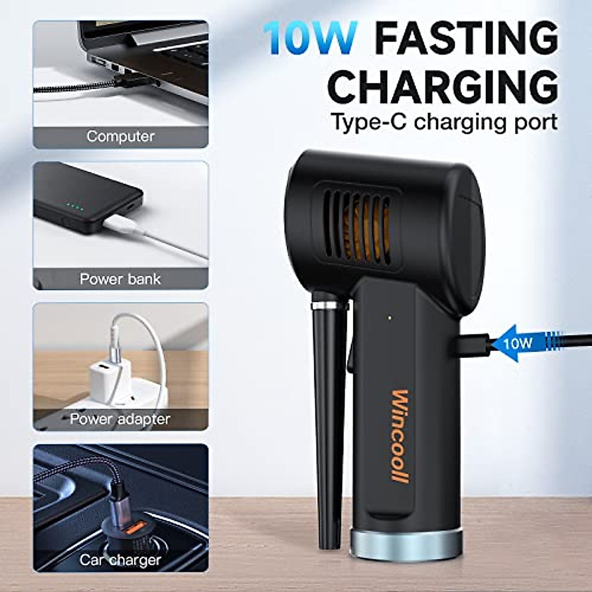 Air Duster for Computer Keyboard Cleaning - Cordless, Rechargeable 6000mAh Battery，Powerful Brushless Motor and 10W Fast Charging Air Duster Compressed Air