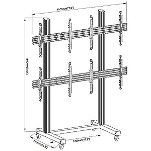2x2 Rolling Video Wall Mount Cart Display with Micro Adjustment Arms Vesa Universal TV Television