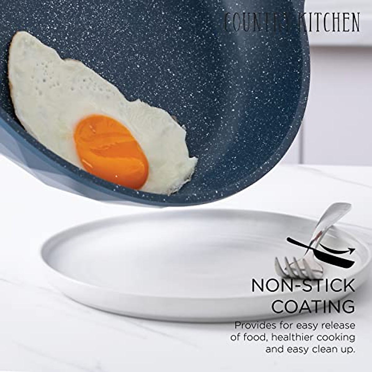 Country Kitchen Nonstick Induction Cookware Sets - 11 Piece Nonstick Cast Aluminum Pots and Pans with BAKELITE Handles - Induction Pots and Pans with Glass Lids (Navy)