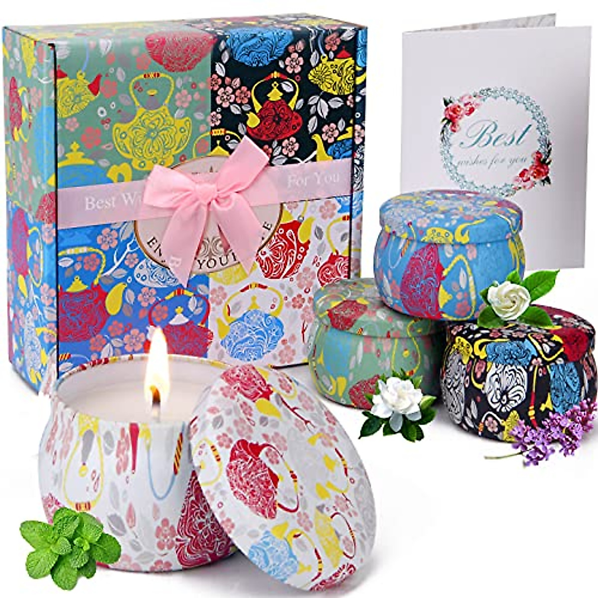 Scented Candles Gift Set 4.4oz with 4 Fragrances Gifts for Mom Long Lasting Soy Wax Candles Gifts for Momen Mothers Day Gifts for Home Bath,Yoga