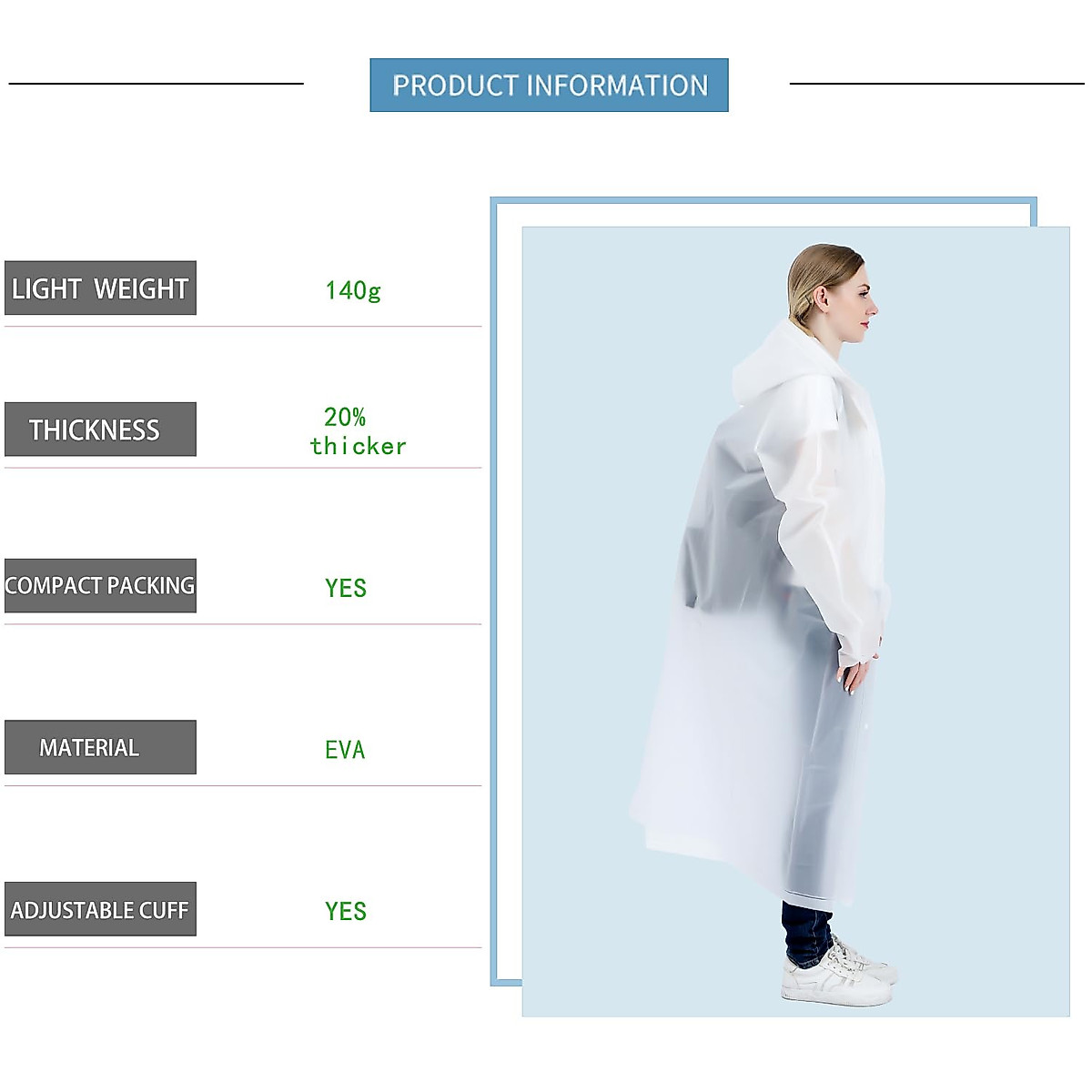 SWOGAA Rain Ponchos for Adults Reusable 2 Pack EVA Raincoats for Women Men 20% Extra Thicker Rain Coat with Cuff Size Adjusters