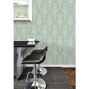 NuWallpaper NU2079 Nomad Damask Peel & Stick Wallpaper, Blue
