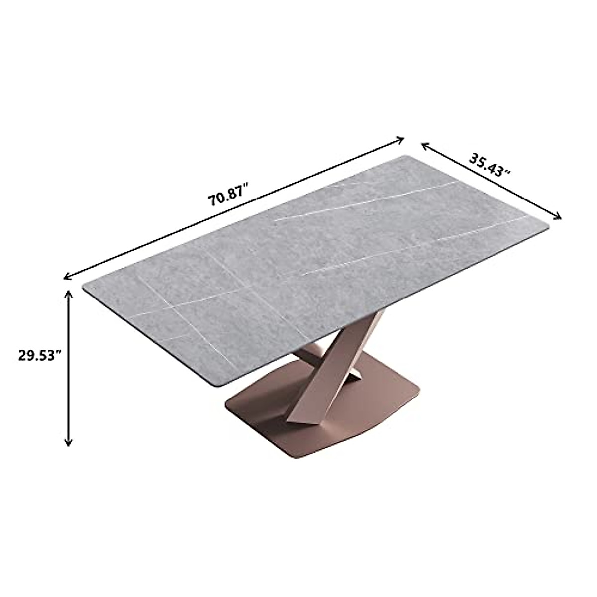 Voohek Kitchen, 70.87 Inches Marble Straight Metal Leg Large Dining Table Can Accommodate 6 to 8 People, Gray#D