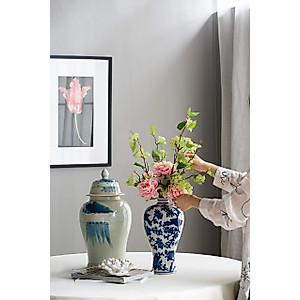 A&B Home 13'' Blue White Porcelain Jar Flower Planter Pot Home Decor Vase Hand Painted Floral Print Tall Vase Asian Decorations
