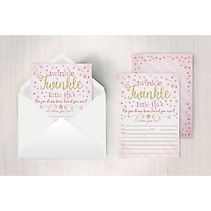Your Main Event Prints Twinkle Twinkle Little Star Baby Shower Invitations - Pink and Gold Twinkle Twinkle Little Star Girl Baby Shower Invites - 20 Fill-In Style With White Envelopes