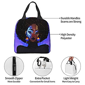 Granbey Reusable Lunch Bag African American Black Girls/Women Insulated Lunch Bags for Work School Lunch Box for Kids LunchBox for Adults