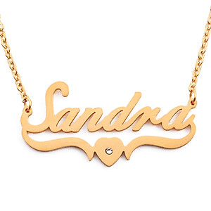 Kigu Sandra Name Necklace Heart Shaped Gold Plated Personalized Dainty Necklace - Jewelry Gift Women, Girlfriend, Mother, Sister, Friend