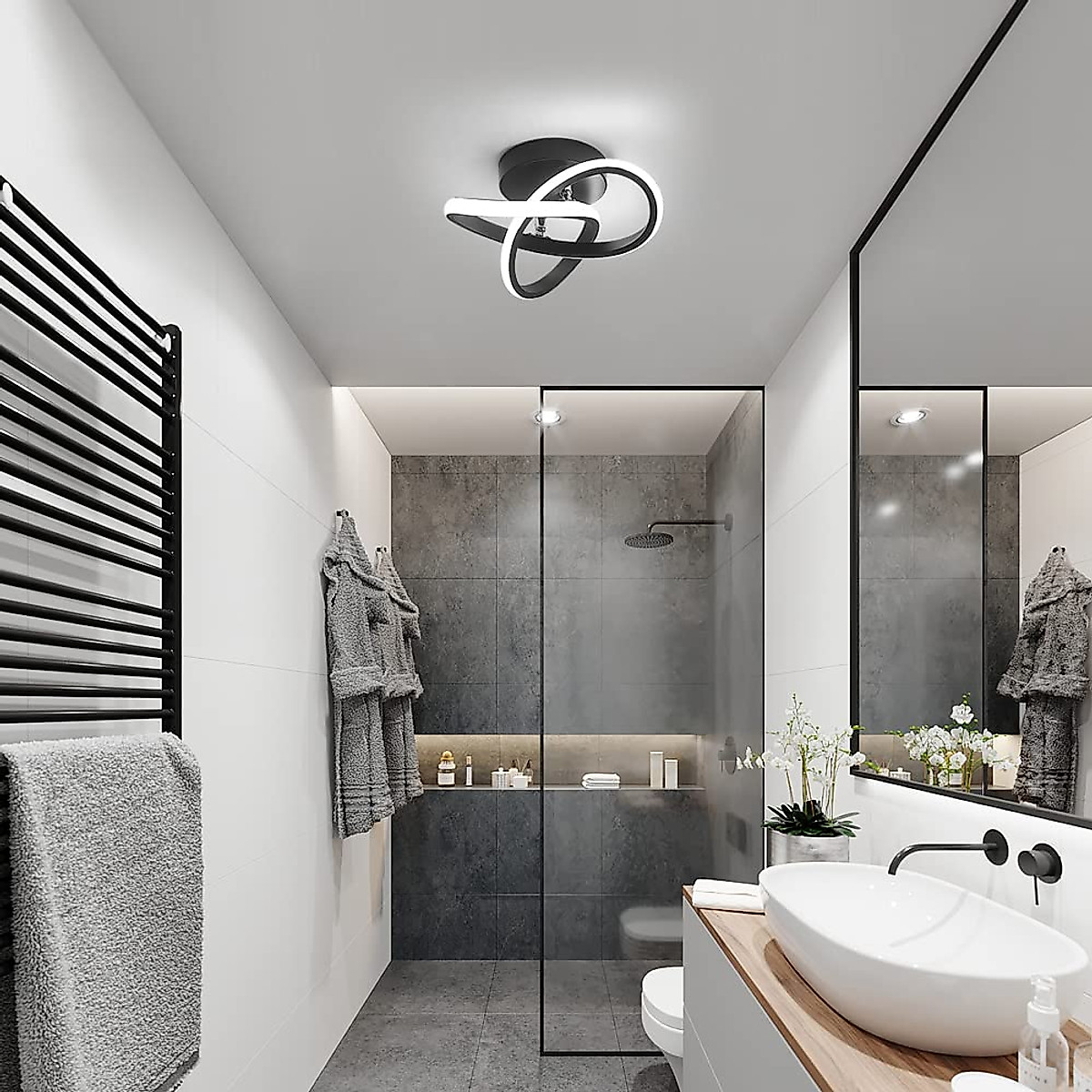 DAXGD Modern LED Ceiling Light 22W Spiral Design Ceiling Lighting Fixtures 6000K Cool White Light Ceiling Lamps for Corridor Aisle Hallway Balcony Bedrooms Kitchen Office (Black)