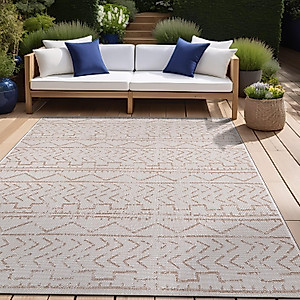 Beverly Rug Waikiki Indoor Outdoor Rug 6x9, Washable Outside Carpet for Patio, Deck, Porch, Trellis Area Rug, Water Resistant, Beige - White
