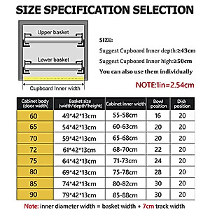 Pull Out Cabinet Drawer Organizer Heavy Duty Telescopic Double Tier Wire Basket Slide Out Shelf Storage 304 Stainless Steel Slide Out Cabinet Organizer for Cupboard, Pantry, Chrome (49W*42D*13H(cm))