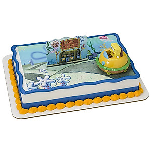 DecoSet® SpongeBob Square Pants Krabby Patty Cake Topper, 2-Piece Birthday Party Set with Rolling Car Figure for Fun After the Party, 3"H x 4.25"W