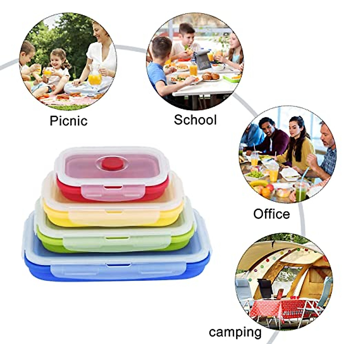 Yagote 4 Pcs Silicone Collapsible Food Storage Containers with Lids Silicone Lunch Box Bento Box BPA free for Kitchen Pantry Organization Microwave Freezer (4pcs-multicolor1)