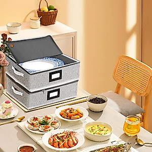 homyfort Platter Storage Case Box, China Storage Containers Hard Shell, 5 Felt Dividers Included, Structured Top and Stackable Platter Storage Containers (Grey)