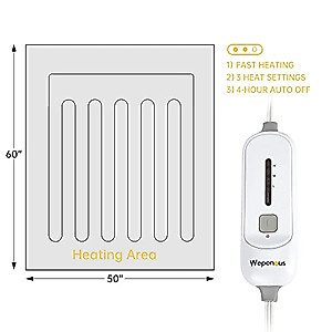 WAPANEUS Electric Throw Blanket 50”x60” Flannel Heated Throw Blanket with Foot Pocket, 3 Heating Settings 4 Hours Auto-Off, Fast-Heating, ETL Listed, Machine Washable, Grey