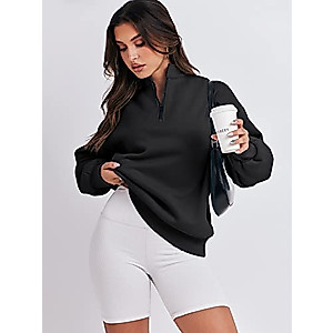 ANRABESS Womens Hoodies Oversized Half Zip Pullover Long Sleeve Sweatshirts Comfy Fleece Quarter Zip Trendy Cropped Outfits Teen Girls Fall Y2K Tops Basic Clothes 1018heise-L Black