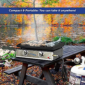 Flame King YSNFM-HT-120DB Double Burner Flat Top Outdoor BBQ Grill, Portable Propane Gas Griddle for Camping and Tailgating, 22 inches, Black