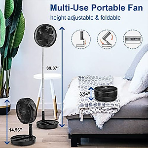 Primevolve 8.7 inch Battery Operated Fan for Bedroom with Remote, Rechargeable Portable USB Fan with Adjustable Height for Camping Tent Travel Black