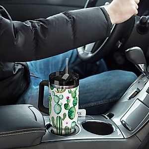 Yasala Car Tumbler with Handle Cactus Floret Travel Mug Coffee Cup Insulated Beverage Container Mega Cup for Hot Cold Drinking Thermos Water Bottle Cupholder Friendly 40 oz