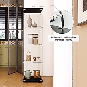 FLYMUHJIA Curio Cabinet Glass Display Case for Collectibles with Door, 4 Display Shelves Showcase, 64.2”Hx16.9''Lx 14.6''W Black