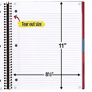 Five Star Advance Spiral Notebook Plus Study App, 3 Subject, College Ruled Paper, 11" x 8-1/2", 150 Sheets, With Spiral Guard and Movable Dividers, Fire Red, 1 Count (73134)