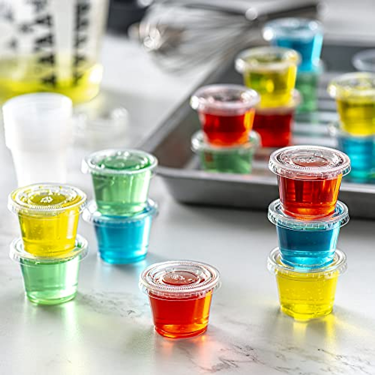 Pantry Value [200 Sets - 1 oz.] Cups with Lids, Small Plastic Condiment Containers for Sauce, Salad Dressings, Ramekins, & Portion Control