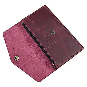Hide & Drink, Triple Card Wallet, Holds Up to 3 Cards Plus Flat Bills & Coins, Cash Organizer, Zippered Pouch, Accessories, Full Grain Leather, Handmade, Sangria