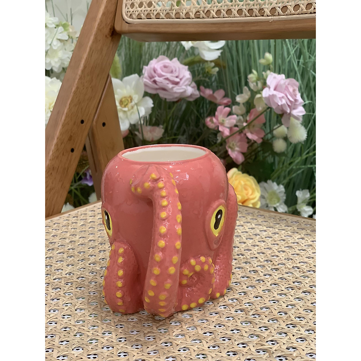 GLDOGO 3D Pink Octopus Ceramic Mug,Novel Handmade Octopus Shaped Statue Cup,Festivals or Birthday Gifts for Coffee and Milk Tea Enthusiasts