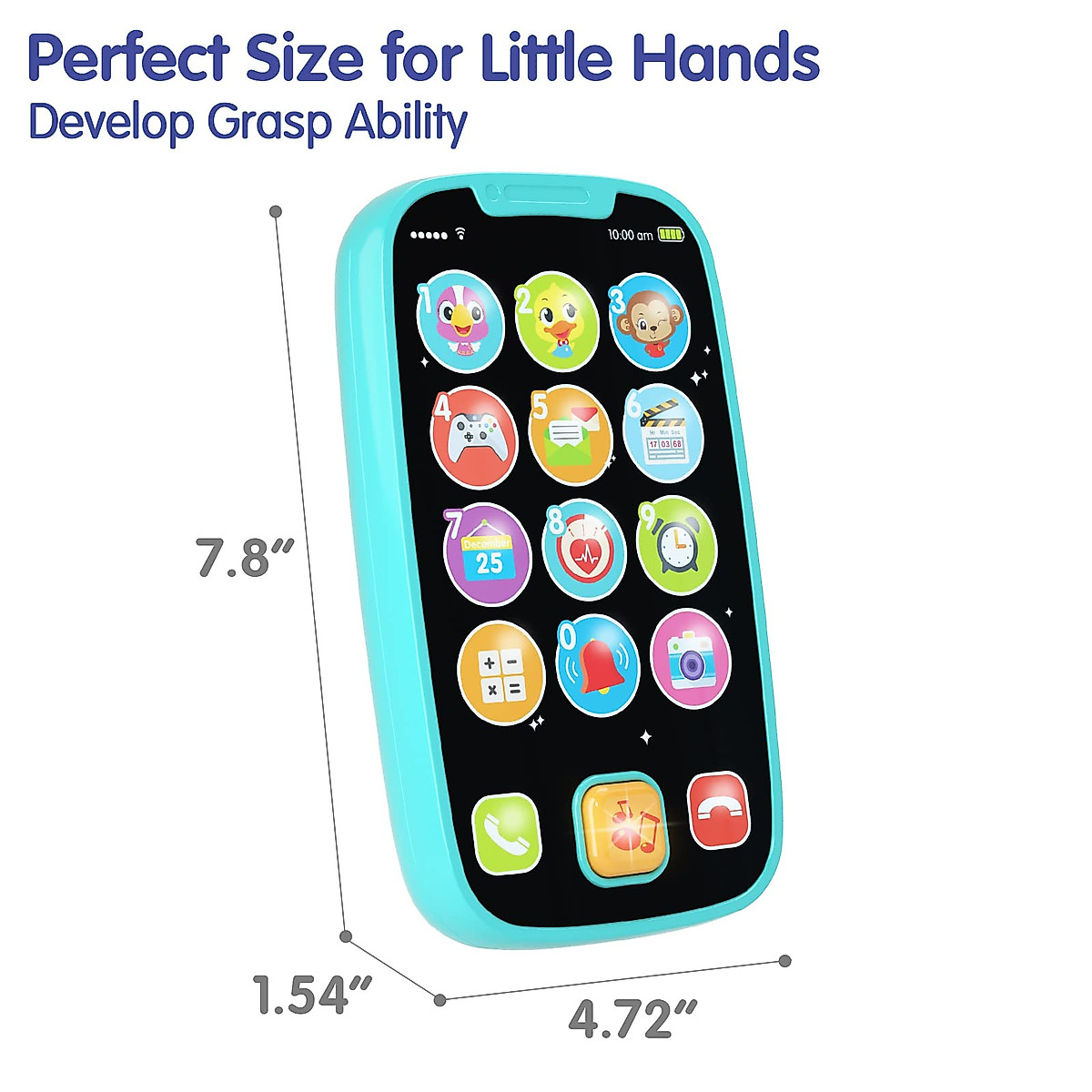 Toys for 1 Year Old Boy Toys, 15 Functions Phone Baby Toys 6-12 Months, Baby Cell Phone Toy 12-18 Months, Learning Toys for Toddlers 1-3, Easter Basket Stuffers - Cyan