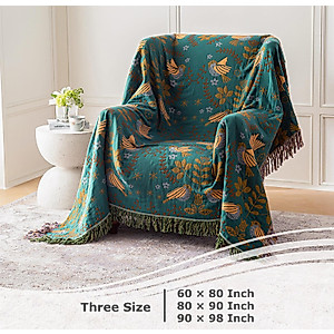 Boho Throw Blanket for Bed - 100% Cotton Ultra Soft Rustic Quilt - Summer Blanket Bird Floral Printed Farmhouse Decor Large Bed Blankets,60"×80" All Season Rustic Throw for Sofa Couch Chair