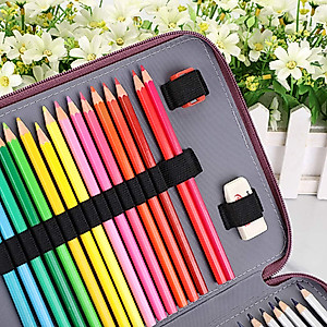 BTSKY Colored Pencil Case- 160 Slots Pencil Holder Pen Bag Large Capacity Pencil Organizer with Handle Strap Handy Colored Pencil Box with Printing Pattern Purple Stars