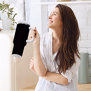 Emelivor Black 40 oz Tumbler with Lid and Straw Insulated Tumblers with Handle Large Travel Coffee Mug Stainless Water Cup for Women Men Sports Gym