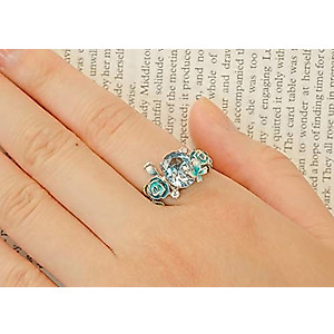 Anthia Jewelry Womens Sterling Silver Sparky Bling Oval Cut Gemstones Floral Filigree Cute Rose Flowers Cubic Zirconia Statement Accessory Jewelry Band Ring, Light Blue, Size 8