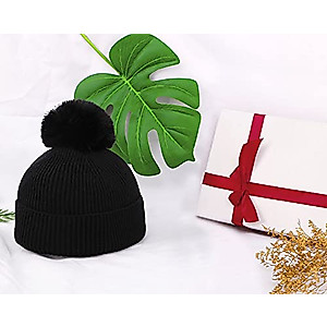 Arctic Paw Kids Beanie Todddler Pom Pom Hat Boys Girls Warm Lined Knit Winter Hat_Black