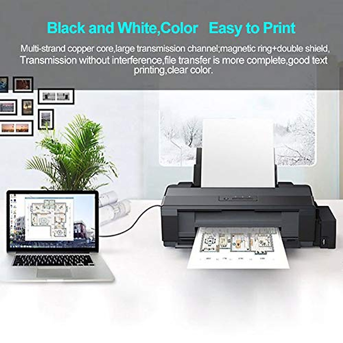 Printer Cable to Computer USB Printer Scanner Cable High Speed A Male to B Male Cord Compatible with HP, Canon, Dell, Epson, Lexmark, Xerox, Samsung and More (10FT)