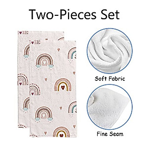 Hand Bath Towels 2 Pack Rainbows in Boho Style Absorbent Face Fingertip Towels for Bathroom Kitchen Gym Spa Soft Hair Drying Cloth Quick Dry, 30 x 15 Inch