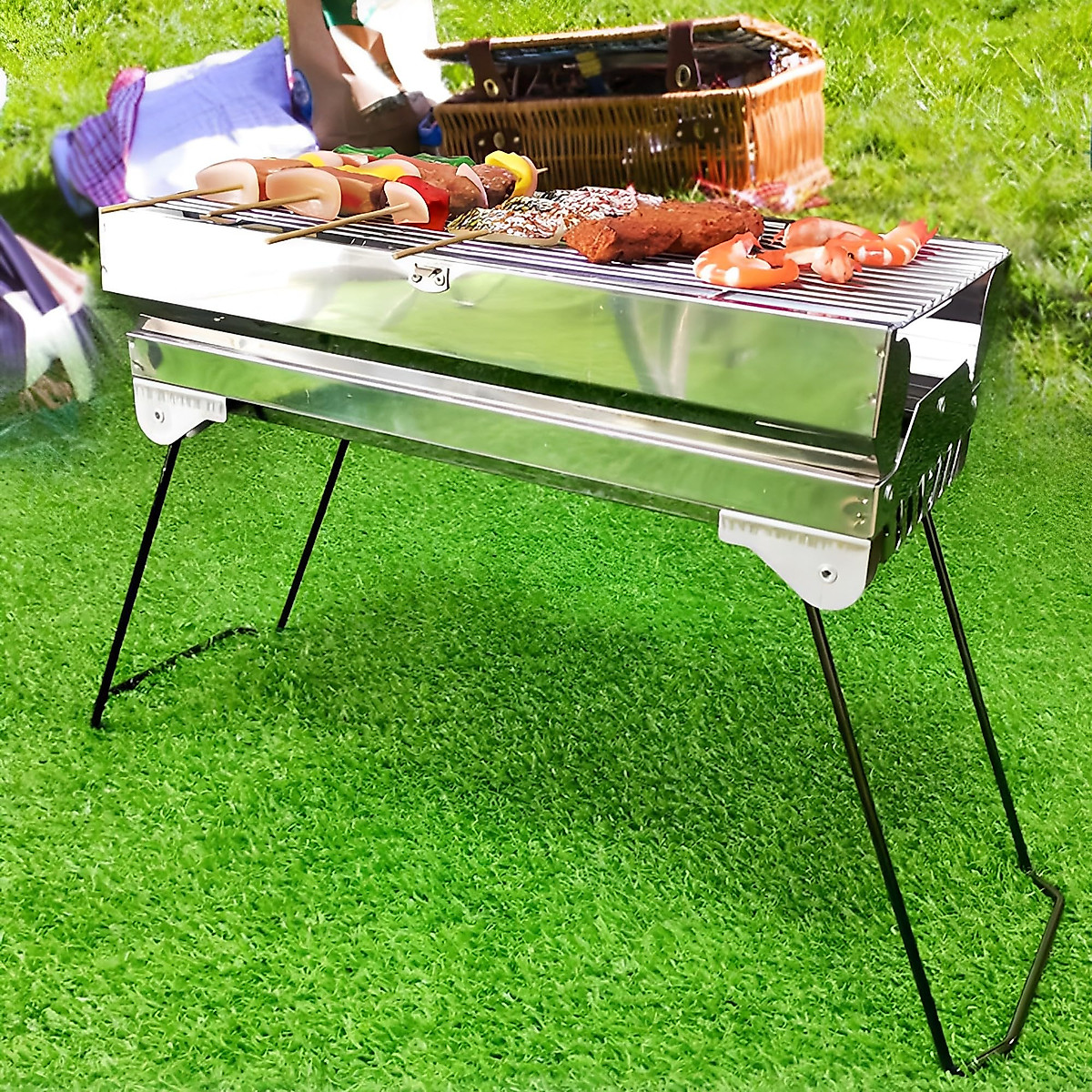 Portable Charcoal Grill 18 inch, Folding BBQ Grill Portable Grill with Reinforce Support Frame, Alloy Steel Table Top Grill Charcoal for Outdoor Cooking,Camping,Backyard Barbecue