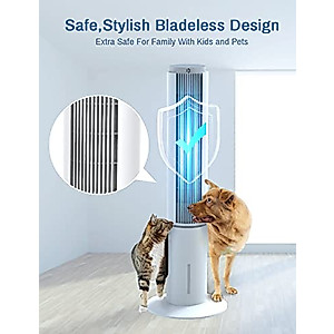 Evaporative Air Cooler - HiFresh 42-In Bladeless Tower Fan w/4 Ice Packs & Water Tank, 3 Speeds & Cooling Mode 600CFM Swamp Cooler, 70°Oscillation, 12-H Timer Remote Control for Large Room/Home/Office