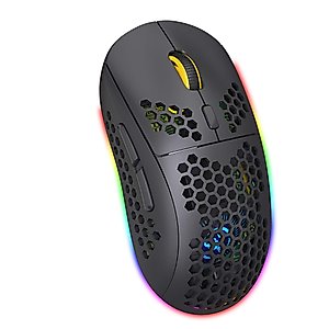 HXMJ Type C Fast Charging Bluetooth Mouse,Honeycomb Wireless Gaming Mice,Lightweight,3 Modes(BT5.0, BT3.0 and USB 2.4GHz) with 3600 DPI,RGB Rainbow Backlit-Black