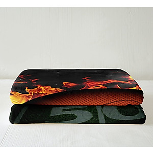 American Football Bed Blanket Kids Girls Sports Theme Sherpa Blanket Soft Cozy Lightweight Flame Football Plush Fleece Black and Gold Blanket Gifts for Bed Chair Office Sofa(Throw 50"x60")