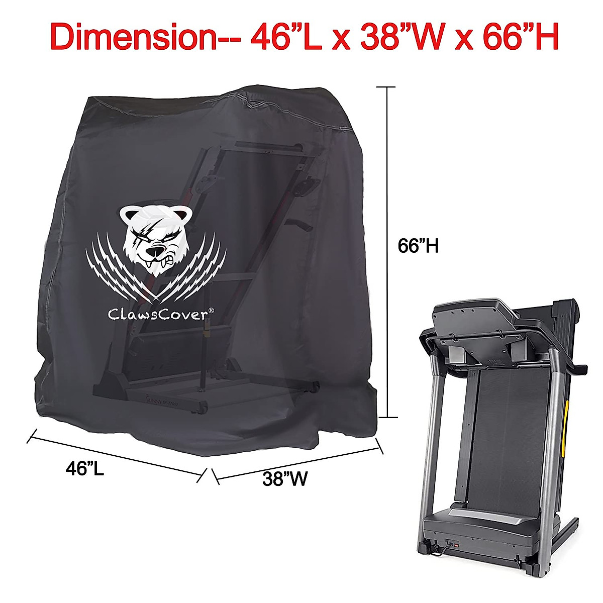 ClawsCover Heavy Duty Folding Treadmill Cover Waterproof Dustproof Running Machine Cover Exercise Workout Equipment Protective with Windproof Drawstring and Air Vents for Home Gym Indoor Outdoor
