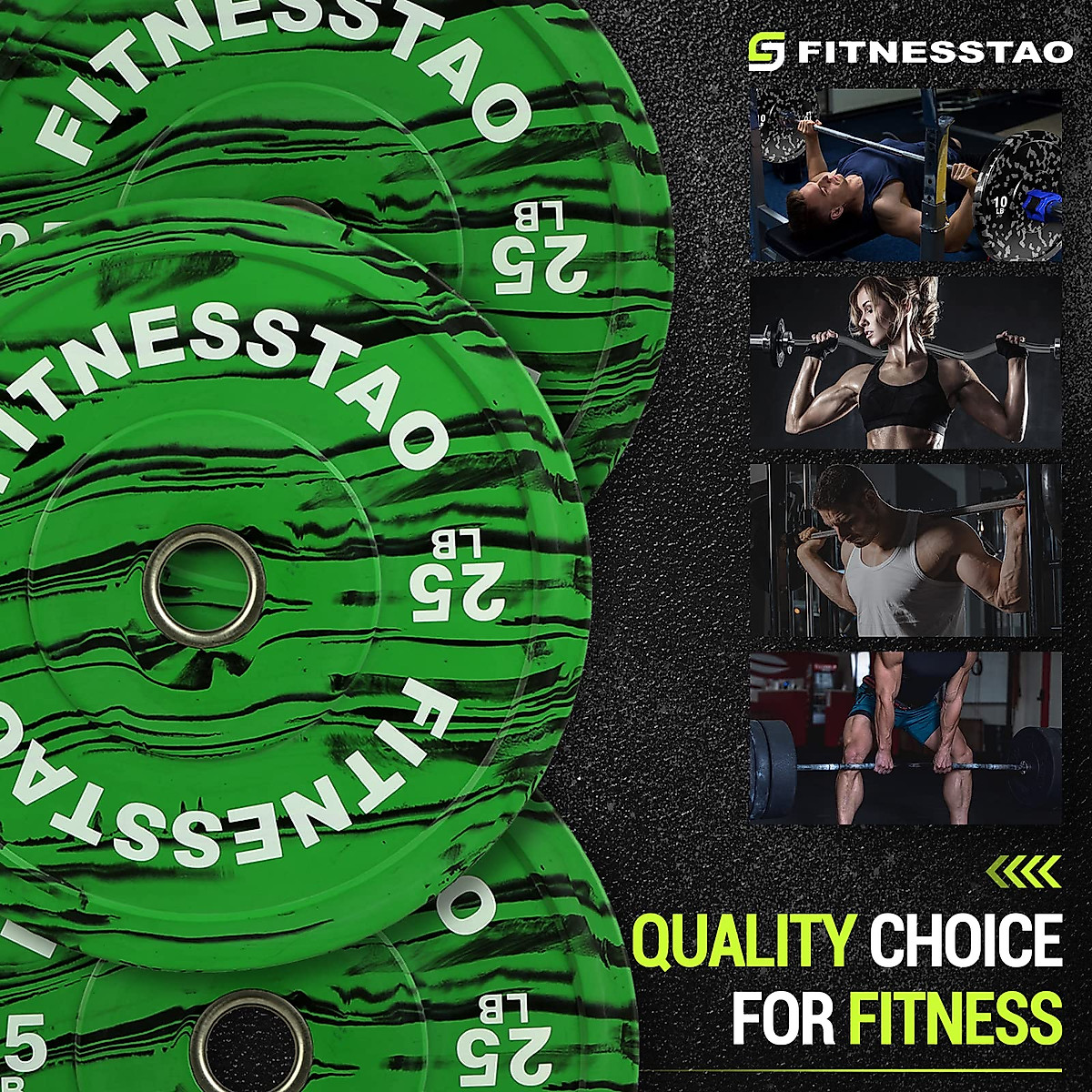 FITNESSTAO Olympic Bumper Plates, 10LB-45LB Rubber Weight Plates with 2" Stainless Steel Hub, Barbells Weight Plates for Weightlifting, Strength Training, Muscle Toning, Crossfit in Home & Gym 25LB-1